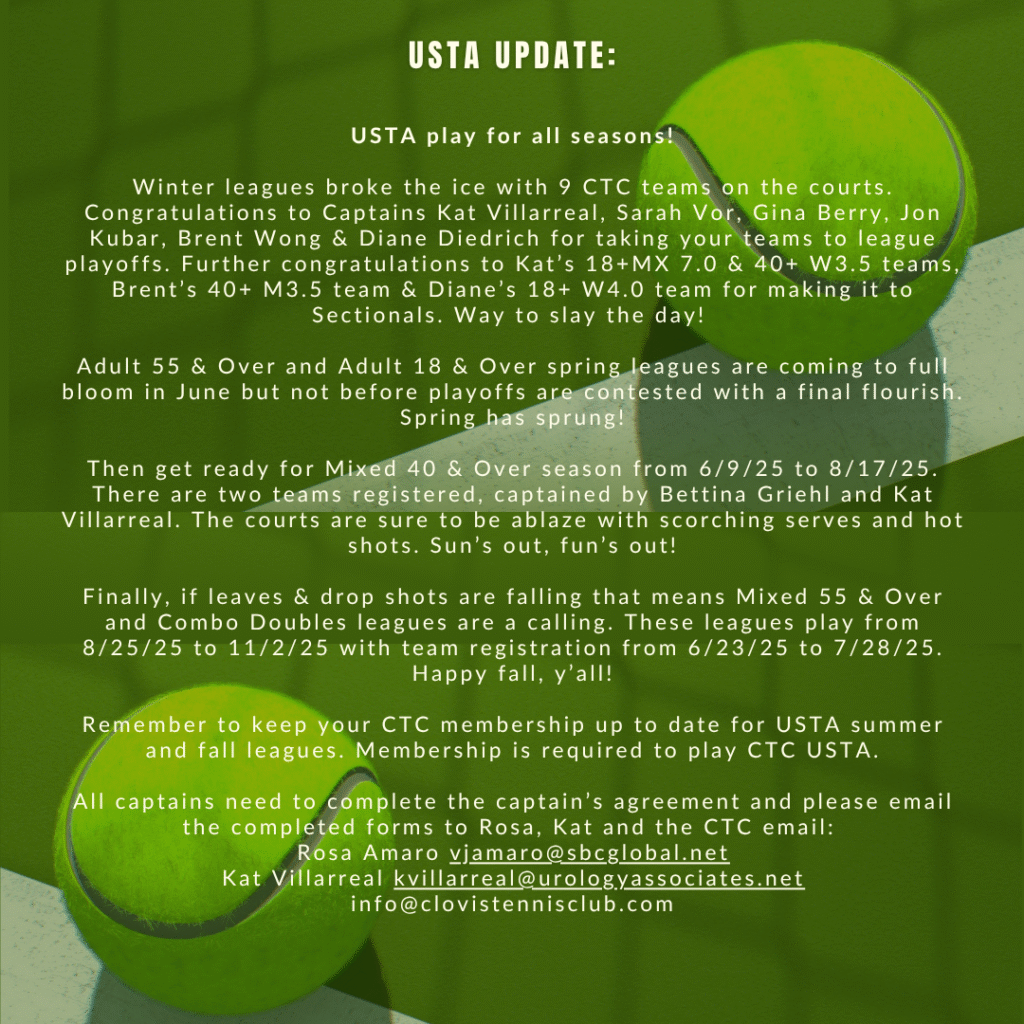 USTA Team Support - Clovis Tennis Club